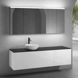 neoro n50 M&ouml;belanlage B: 180 cm mit 2 Ausz&uuml;gen, Waschtisch &Oslash; 45 cm wei&szlig; matt, mit Spiegelschrank f&uuml;r die Schweiz,,