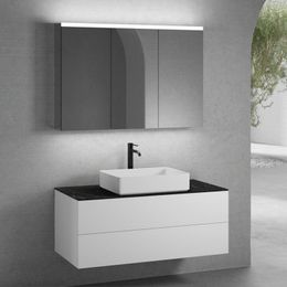 neoro n50 Unterschrank B: 120 cm mit 2 Ausz&uuml;gen, Waschtisch B: 58 cm wei&szlig; matt, mit Spiegelschrank f&uuml;r die Schweiz,,