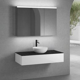 neoro n50 Unterschrank B: 120 cm mit 1 Auszug, Waschtisch &Oslash; 40 cm wei&szlig; matt, mit Spiegelschrank f&uuml;r die Schweiz,, BN0064WM+BN0414WH+BN0404C2+BN0488MI,