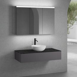 neoro n50 Unterschrank B: 120 cm mit 1 Auszug, Waschtisch &Oslash; 40 cm wei&szlig; matt, mit Spiegelschrank f&uuml;r die Schweiz,, BN0064WM+BN0414GR+BN0404C2+BN0488MI,