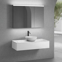 neoro n50 Unterschrank B: 120 cm mit 1 Auszug, Waschtisch &Oslash; 40 cm wei&szlig; matt, mit Spiegelschrank f&uuml;r die Schweiz,, BN0064WM+BN0414WH+BN0404C1+BN0488MI,