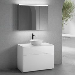 neoro n50 Unterschrank B: 100 cm mit 2 Ausz&uuml;gen, Waschtisch &Oslash; 40 cm wei&szlig; matt, mit Spiegelschrank f&uuml;r die Schweiz,,