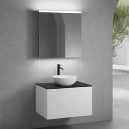 neoro n50 Unterschrank B: 80 cm mit 1 Auszug, Waschtisch &Oslash; 40 cm wei&szlig; matt, mit Spiegelschrank f&uuml;r die Schweiz,, BN0064WM+BN0432WM+BN0402BM+BN0486MI,