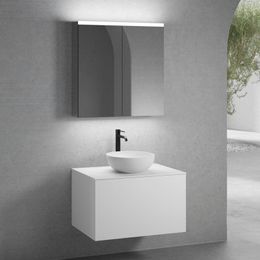 neoro n50 Unterschrank B: 80 cm mit 1 Auszug, Waschtisch &Oslash; 40 cm wei&szlig; matt, mit Spiegelschrank f&uuml;r die Schweiz,, BN0064WM+BN0432WM+BN0402WH+BN0486MI,