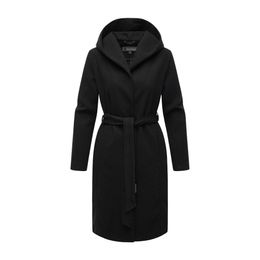 Kurzmantel Marikoo "Kailii", Damen, Gr. L, schwarz, 90% Polyester, 10% Viskose, M&auml;ntel Kurzmantel, Eleganter Wickel Mantel mit Tailleng&uuml;rtel und Oversized Hood Kapuze
