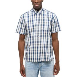 Kurzarmhemd Mustang "Herren Style Darien", Herren, Gr. L, US-Gr&ouml;&szlig;en, blau (blau denim 12909), Popeline, 100% Baumwolle, kariert, regular fit, Hemden