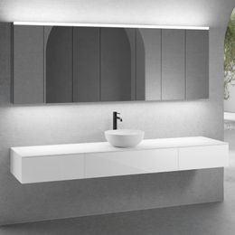 neoro n50 M&ouml;belanlage B: 220 cm mit 3 Ausz&uuml;gen, Waschtisch &Oslash; 40 cm wei&szlig; matt, mit Spiegelschrank f&uuml;r die Schweiz,,