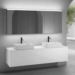 neoro n50 M&ouml;belanlage B: 200 cm mit 2 Ausz&uuml;gen, 2 Waschtische B: 58 cm wei&szlig; matt, mit Spiegelschrank f&uuml;r die Schweiz,,