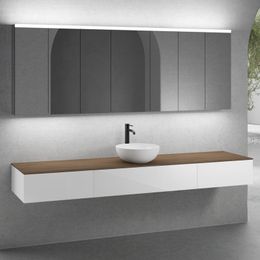 neoro n50 M&ouml;belanlage B: 220 cm mit 3 Ausz&uuml;gen, Waschtisch &Oslash; 40 cm wei&szlig; matt, mit Spiegelschrank f&uuml;r die Schweiz,,