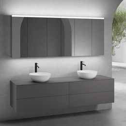 neoro n50 M&ouml;belanlage B: 200 cm mit 4 Ausz&uuml;gen, 2 Waschtische &Oslash; 40 cm wei&szlig; matt, mit Spiegelschrank f&uuml;r die Schweiz,,