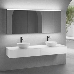 neoro n50 M&ouml;belanlage B: 200 cm mit 2 Ausz&uuml;gen, 2 Waschtische &Oslash; 40 cm wei&szlig; matt, mit Spiegelschrank f&uuml;r die Schweiz,,
