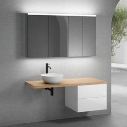 neoro n50 M&ouml;belanlage B: 140 cm, Unterschrank B: 60 cm mit 2 Ausz&uuml;gen, Waschtisch &Oslash; 40 cm wei&szlig; matt, mit Spiegelschrank f&uuml;r die Schweiz,,