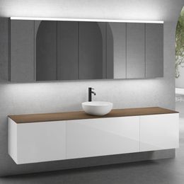 neoro n50 M&ouml;belanlage B: 220 cm mit 3 Ausz&uuml;gen, Waschtisch &Oslash; 40 cm wei&szlig; matt, mit Spiegelschrank f&uuml;r die Schweiz,,