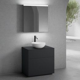 neoro n50 Unterschrank B: 80 cm mit 2 Ausz&uuml;gen, Waschtisch &Oslash; 40 cm wei&szlig; matt, mit Spiegelschrank f&uuml;r die Schweiz,,