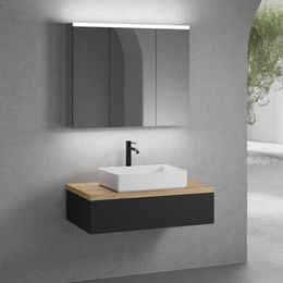 neoro n50 Unterschrank B: 100 cm mit 1 Auszug, Waschtisch B: 58 cm wei&szlig; matt, mit Spiegelschrank f&uuml;r die Schweiz,,