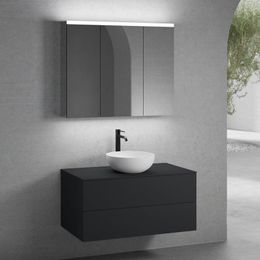 neoro n50 Unterschrank B: 100 cm mit 2 Ausz&uuml;gen, Waschtisch &Oslash; 40 cm wei&szlig; matt, mit Spiegelschrank f&uuml;r die Schweiz,,