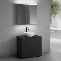 neoro n50 Unterschrank B: 80 cm mit 3 Ausz&uuml;gen, Waschtisch &Oslash; 45 cm wei&szlig; matt, mit Spiegelschrank f&uuml;r die Schweiz,,
