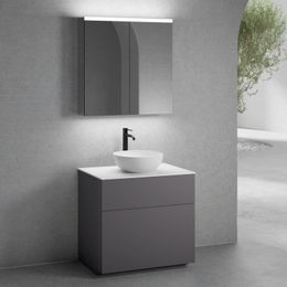 neoro n50 Unterschrank B: 80 cm mit 2 Ausz&uuml;gen, Waschtisch &Oslash; 45 cm wei&szlig; matt, mit Spiegelschrank f&uuml;r die Schweiz,,