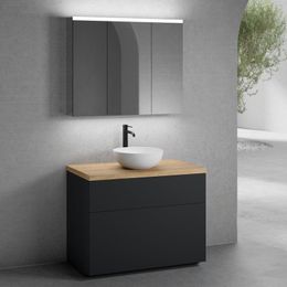 neoro n50 Unterschrank B: 100 cm mit 2 Ausz&uuml;gen, Waschtisch &Oslash; 40 cm wei&szlig; matt, mit Spiegelschrank f&uuml;r die Schweiz,,