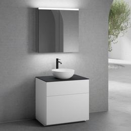 neoro n50 Unterschrank B: 80 cm mit 2 Ausz&uuml;gen, Waschtisch &Oslash; 45 cm wei&szlig; matt, mit Spiegelschrank f&uuml;r die Schweiz,,