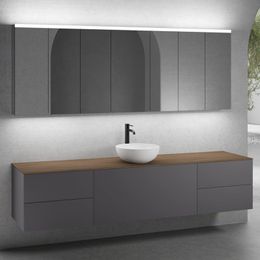 neoro n50 M&ouml;belanlage B: 220 cm mit 5 Ausz&uuml;gen, Waschtisch &Oslash; 45 cm wei&szlig; matt, mit Spiegelschrank f&uuml;r die Schweiz,,