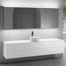neoro n50 M&ouml;belanlage B: 220 cm mit 6 Ausz&uuml;gen, Waschtisch &Oslash; 45 cm wei&szlig; matt, mit Spiegelschrank f&uuml;r die Schweiz,,