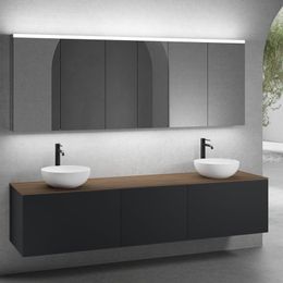 neoro n50 M&ouml;belanlage B: 220 cm mit 3 Ausz&uuml;gen, 2 Waschtische &Oslash; 40 cm wei&szlig; matt, mit Spiegelschrank f&uuml;r die Schweiz,,
