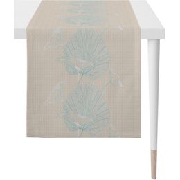 Tischl&auml;ufer Apelt "Nora - Herbstzeit, Jacquard, Herbstdeko, Herbst", blau (grau, t&uuml;rkis), B:48cm L:140cm, Leinen, Polyester, Viskose, Tischdecken, Fleckschutz