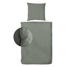 Bettw&auml;sche Primera "Renforce Stonewashed", gr&uuml;n (olive), B/L: 135cm x 200cm, 1 Stk., 1 Stk., Renforc&eacute;, B/L: 80cm x 80cm, 2 Stk., Renforc&eacute;, Obermaterial: 100% Baumwolle, Bettw&auml;sche, Bettw&auml;sche, jedes Teil ein Unikat, gewaschene Used Optik