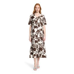 Midikleid Cartoon "Damen mit Volant", Damen, Gr. 38, Normalgr&ouml;&szlig;en, wei&szlig;, braun, Obermaterial: 91% Viskose, 09% Polyamid, ausgestellt lang, V-Ausschnitt, Kleider Midikleid