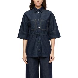 Jeansbluse comma, Damen, Gr. 36, blau, Denim/Jeans, Obermaterial: 100% Baumwolle, unifarben, regular fit Po-bedeckend, Blusen Jeansbluse, mit Bindeg&uuml;rtel