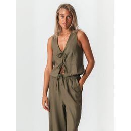Kurzweste TEESHOPPEN "TEESHOPPEN Vest H&oslash;r", Damen, Gr. XL, gr&uuml;n, Obermaterial: 55% Leinen, 45% Viskose, Westen