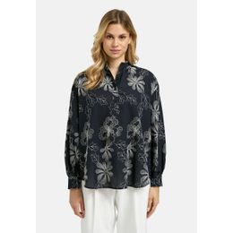 Langarmbluse Milano Italy, Damen, Gr. 38, navy, Web, Material: 65% Baumwolle, 35% Polyester, bestickt, regular fit normal, hoch geschlossener Ausschnitt, &Auml;rmel mit &Auml;rmelschlitz 2-Knopf-Manschette, Blusen, mit Baumwolle