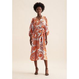 Sommerkleid Seidensticker "Schwarze Rose", Damen, Gr. S(36), Normalgr&ouml;&szlig;en, orange, 65% Baumwolle, 35% Leinen, Paisley, V-Ausschnitt, Kleider Sommerkleid, 3/4 V-Neck Paisley