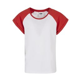 T-Shirt Urban Classics "Urban Classics Damen Girls Contrast Raglan Tee", M&auml;dchen, Gr. 110/116, wei&szlig;, hugerot, 100% Baumwolle, mehrfarbig, loose fit, Rundhals, Shirts T-Shirt