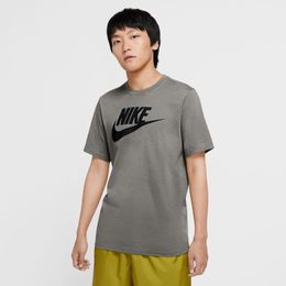 T-Shirt Nike Sportswear "M NSW TEE ICON FUTURA", Herren, Gr. L, dk grau heat, Jersey, Obermaterial: 100% Baumwolle, normal, Rundhals, Shirts T-Shirt