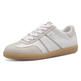 Plateausneaker Tamaris, Damen, Gr. 36, wei&szlig; (wei&szlig; kombiniert), Leder, Lederimitat, unifarben mit Farbeinsatz, Schuhe Plateausneaker, Freizeitschuh, Halbschuh, Schn&uuml;rschuh mit gepolstertem Schaftrand, Topseller