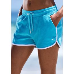 Relaxshorts Kangaroos, Damen, Gr. 32/34, N-Gr, t&uuml;rkis, Frottee, Obermaterial: 50% Baumwolle, 48% Polyester, 2% Elasthan, unifarben, Basic, kurz, Hosen, mit sportlichem Seitenstreifen und weichem Frottee Material