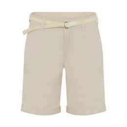 Chinoshorts MAC "CHINO SHORTS belt", Damen, Gr. 34, N-Gr, ivory ppt, Gabardine, Obermaterial: 98% Baumwolle, 2% Elasthan, relaxed fit kniefrei, Hosen Chinoshorts, inklusive Flecht- G&uuml;rtel