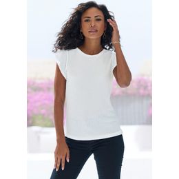 T-Shirt Lascana "mit modischer Struktur", Damen, Gr. 32/34, wei&szlig; (creme), Jersey, Obermaterial: 95% Polyester, 5% Elasthan, Strukturmuster, figurumspielend normal, Rundhals, Fl&uuml;gel&auml;rmel, Shirts T-Shirt, B&uuml;gelfreie Polyester-Qualit&auml;t