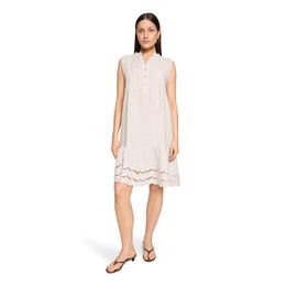 Druckkleid Cartoon "Damen mit Stickerei", Damen, Gr. 34, Normalgr&ouml;&szlig;en, cream, Obermaterial: 100% Leinen, ausgestellt kurz, V-Ausschnitt, Kleider Druckkleid