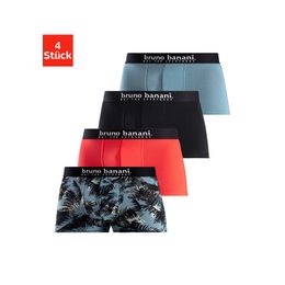 Boxer Bruno Banani "Boxershorts f&uuml;r Herren", Herren, Gr. S (4), 4 Stk., bunt (grau bedruckt, rot, grau, schwarz), Jersey, Obermaterial: 92% Baumwolle, 8% Elasthan, bedruckt, unifarben, k&ouml;rpernah, Unterhosen, mit Palmendruck und unifarben aus Baumwollmischung