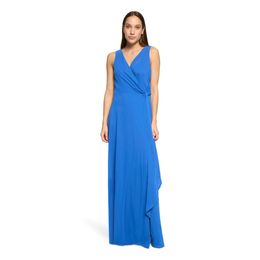 Abendkleid Vera Mont "Damen mit Volant", Damen, Gr. 36, Normalgr&ouml;&szlig;en, persian blau, Chiffon, Obermaterial: 100% Polyester. Futter: 100% Polyester, figurumspielend lang, V-Ausschnitt, Kleider Abendkleid