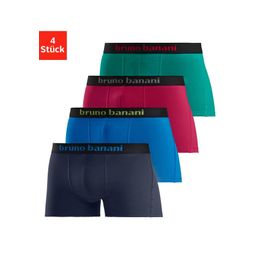 Boxer Bruno Banani "Boxershorts f&uuml;r Herren", Herren, Gr. S, 4 Stk., bunt (marine, blau, rot, gr&uuml;n), Jersey, Obermaterial: 95% Baumwolle, 5% Elasthan, unifarben, k&ouml;rpernah, Unterhosen, mit farbigen Marken-Schriftzug am B&uuml;ndchen