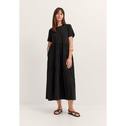 Sommerkleid Bugatti "Materialmix", Damen, Gr. L, Normalgr&ouml;&szlig;en, 290, schwarz, 78% Baumwolle, 18% Polyamid, 4% Elasthan, unifarben, normal, Kleider Sommerkleid, mit asymmetrischen Raffungen