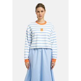 Smith & Soul Sweater SMITH & SOUL, Damen, Gr. L, true blau, Sweatware, Material: 65% Baumwolle, 32% Modal, 3% Elasthan, gestreift, gerade kurz, Rundhals, eingesetzt Rippb&uuml;ndchen, Sweatshirts Sweater, mit offenem Saum