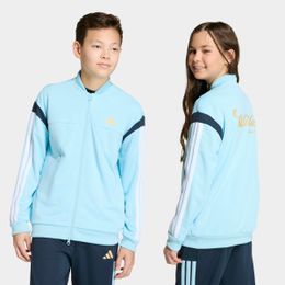 Trainingsjacke adidas Sportswear "J HOT TTOP", M&auml;dchen, Gr. 152, ice blau, wei&szlig;, hazy beige, night navy, Obermaterial: 100% Polyester, Jacken Trainingsjacke