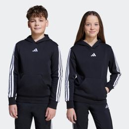 Kapuzensweatshirt adidas Sportswear "J 3S FL HD 225", M&auml;dchen, Gr. 140, wei&szlig; (schwarz, wei&szlig;), Obermaterial: 71% Baumwolle, 29% Polyester, normal, Rundhals, angesetztes B&uuml;ndchen, Sweatshirts