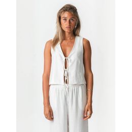 Kurzweste TEESHOPPEN "TEESHOPPEN Vest H&oslash;r", Damen, Gr. XL, wei&szlig;, Obermaterial: 55% Leinen, 45% Viskose, Westen