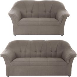 Polstergarnitur DOMO collection "Pegnitz", grau (stone), Struktur fein, 100% Polyester, Sitzm&ouml;bel-Sets, 3-Sitzer & 2-Sitzer-Set
